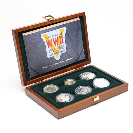 COIN COLLECTION, 6 pieces, The end of WWII 60th anniversy, 1945-2005 ...