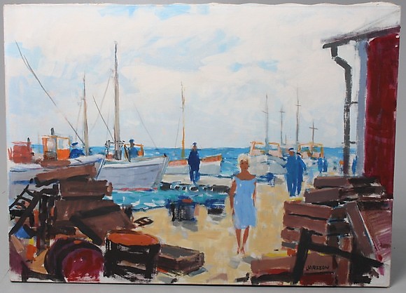 LARS ERIK LARSSON (1912-1971) Coastal city, signed L Larsson, oil on ...