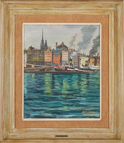 JOHN HAAVS JOHNSON. olja på duk, motiv med Gamla Stan, signerad samt ...