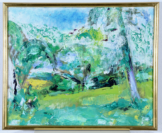 BERTEL ALBECK BØRGE (1909-1997). Sommarlandskap med träd, olja på duk ...