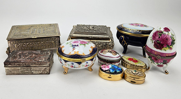 A set of 10 metal and ceramic boxes, boxes and caskets, 20th century ...