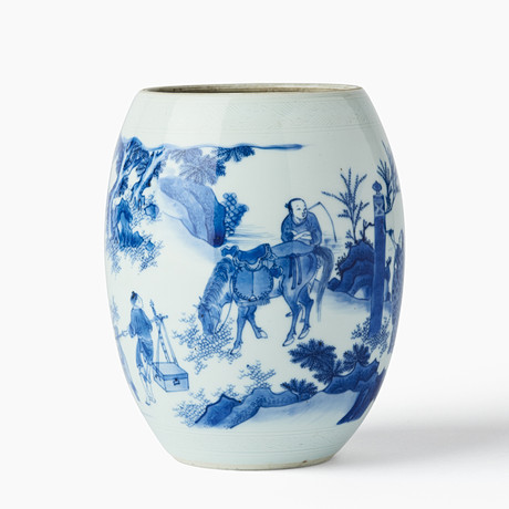 A Fine Chinese Transitional Blue and White Porcelain 'Figural' Jar ...