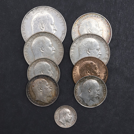A COLLECTION OF EDWARD VII COINS TO INCLUDE HALFCROWN, FLORINS AND ...
