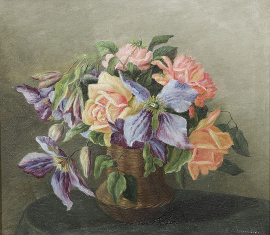 YELVA VERMEHREN. Floral still life, oil on canvas, signed, early 20th ...