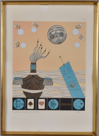 MAX WALTER SVANBERG. akvarellerat metallpräglat offsetcollage. Konst ...