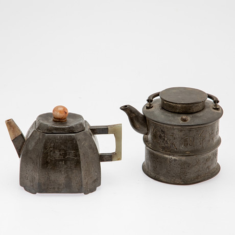 Two Chinese teapots, tin, late Qing Dynasty to Republic Period (2 ...