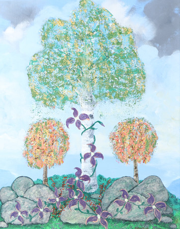 INGRID IDVALL. “Autumn fairy ring in purple”, oil on canvas, signed ...
