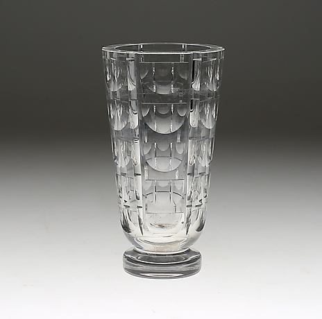VASE, glass, "Thousand windows" Simon Gate, Orrefors, signed. Glass ...