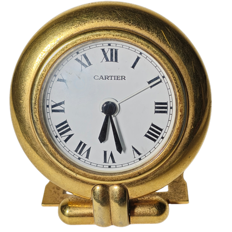 CARTIER “COLISEE” DESKTOP ALARM CLOCK, IN GOLD METAL, AROUND 1980-1985 ...