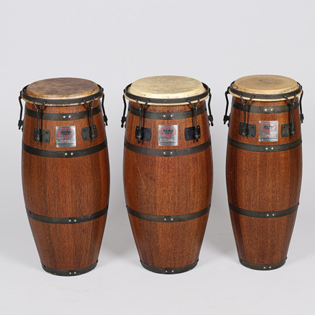 A set of three congas drums, Gon Bops Calif. Inc., Mariano model ...