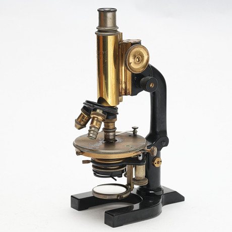 MICROSCOPE.. Optische Werke, C Reichert, Vienna. Wooden chattel. Photo ...