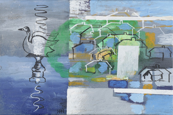 HANS HELGE NIELSEN F.1942. Composition 'Parcelhusene', oil on canvas ...