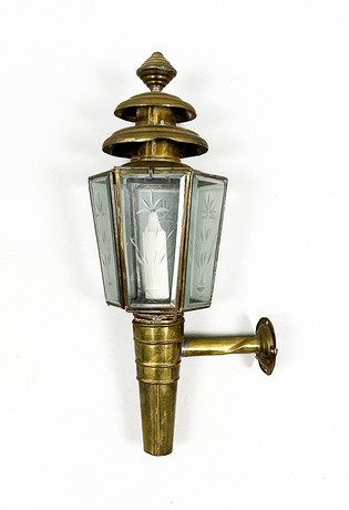 A brass carriage lamp, glass, first part of the 20th century. Lighting ...