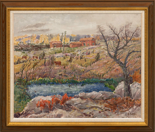 ALEXANDER ROOS. Oil on canvas, Rural environment with cow, signed, A ...