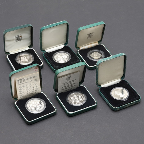 A COLLECTION OF SIX CHANNEL ISLANDS SILVER CROWNS. Coins, Medals ...