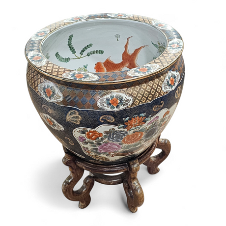 Oriental ceramic planter - fish tank decorated with Koi tents and ...