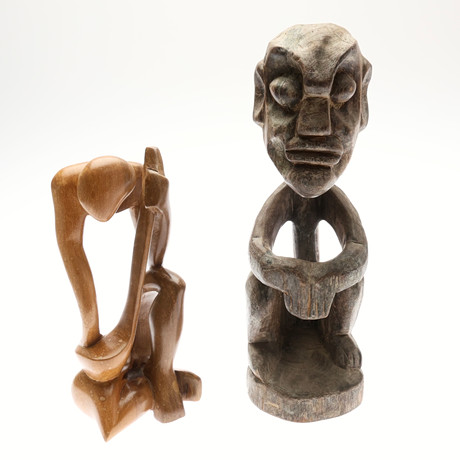 FESTUS IDEHEN (NIGERIAN B.1928), STYLISED CARVED WOOD FIGURE ...