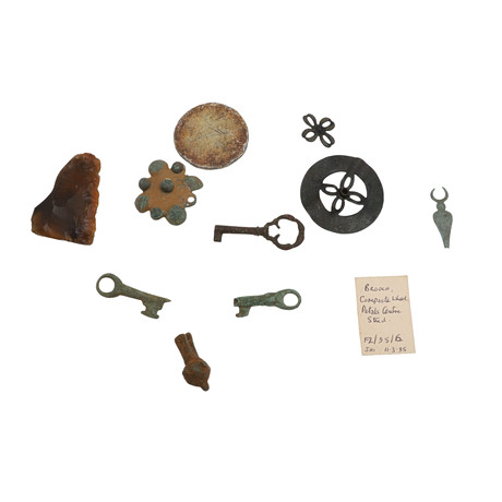 A ROMAN BRONZE NAIL CLEANER FROM A CHATELAINE AND OTHER ITEMS. Art ...