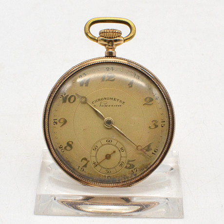 SWISS POCKET WATCH, “CHRONOMETER NOUVEAU”, 14-CARAT GOLD CASE, MANUAL ...