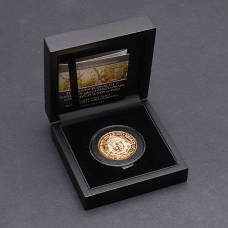 AN ELIZABETH II 'ANNIVERSARY OF THE GOLD SOVEREIGN' GOLD PROOF £5.00 ...