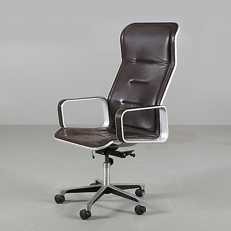 OFFICE CHAIR with frames, aluminum and leather 1970s possibly Eric ...