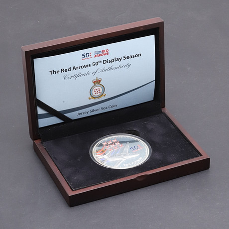 AN ELIZABETH II RED ARROWS DISPLAY SEASON 5OZ SILVER COIN, 2014. Coins ...