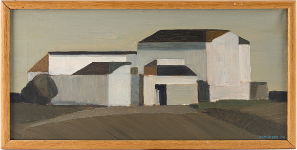 HANS HAMNGREN. Olja på duk. Husfasader. Konst - Måleri - Auctionet