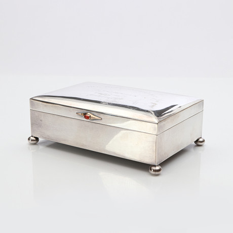 GAB, CIGAR BOX. Silver with wooden interior, base plate probably in ...