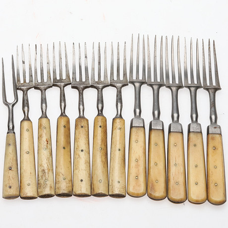 A set of 12 metal & bone forks, 17th/19th century. Silver & Metals ...