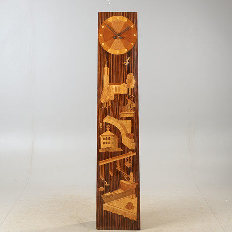 A floor clock, intarsia work, possibly Mjölby intarsia, Erik Matsson ...