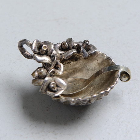 A silver salt vessel with spoon, 20th century. Silver & Metals - Silver ...