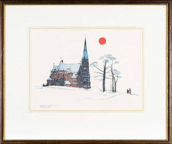 ÅKE PETTERSON NÅW. Färglitografi, "Stadskyrkan", Signerad, Numrering 15 ...