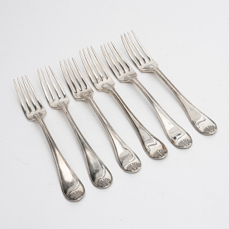 Gafflar, 6 st, silver, Johan Petter Grönvall, 1828 och Christian Hammer ...