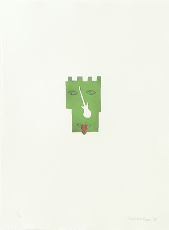 KENT KARLSSON. Composition with face, lithograph in colours, signed -98 ...