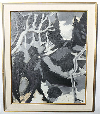 GUNNAR JONN. Oil on Board, Raven in forest at night, signed Jonn, dated ...