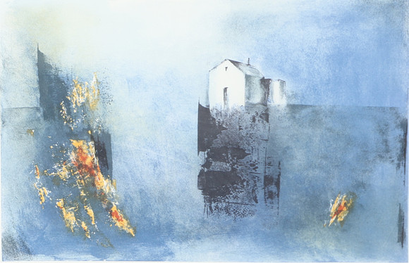 MARIA LAGER. Composition with house, lithograph in colours, signed. Art ...