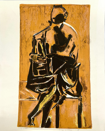 VALTER GIBSON (1928-2002), färglitografi, sittande figur, signerad V ...