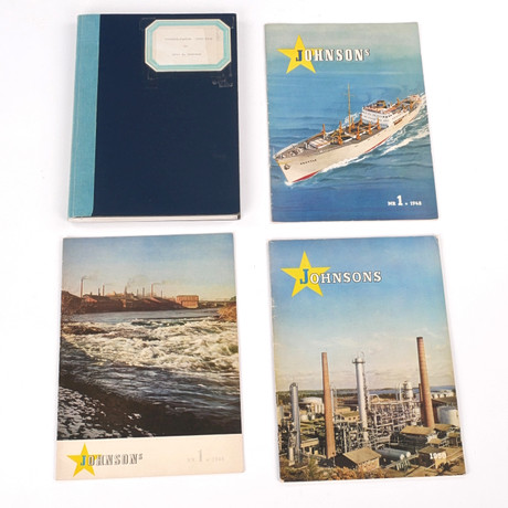 JOHNSON LINE. Inbundet kompendium och tidningar, 4 st. Böcker, Kartor ...