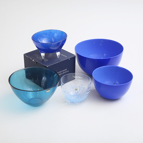 A set of 5 bowls, blue “Fuga” and “Colora”, Orrefors. Glass - Art glass ...