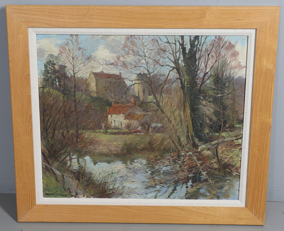 EDWARD ERNEST SWANN (1897-1978). RIVER SCENE WITH TOWN BEYOND. Art ...