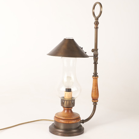 PARAFFIN LAMP, electrified, wood with dining table shade, 20th century ...