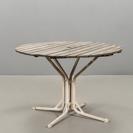 GARDEN TABLE with flaps, metal and wooden slats, second half of the ...