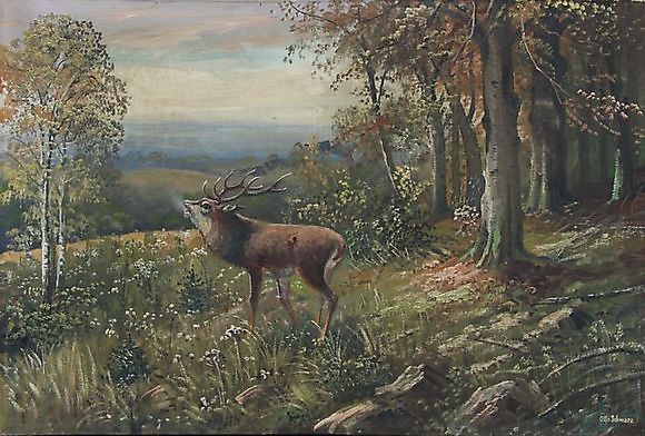 OTTO SCHWARZ. Hjort. Konst - Måleri - Auctionet