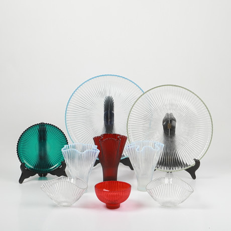 ARTHUR PERCY. Bowls/Vases etc., 9 pieces, “Reffla”, glass, Gullaskruf ...