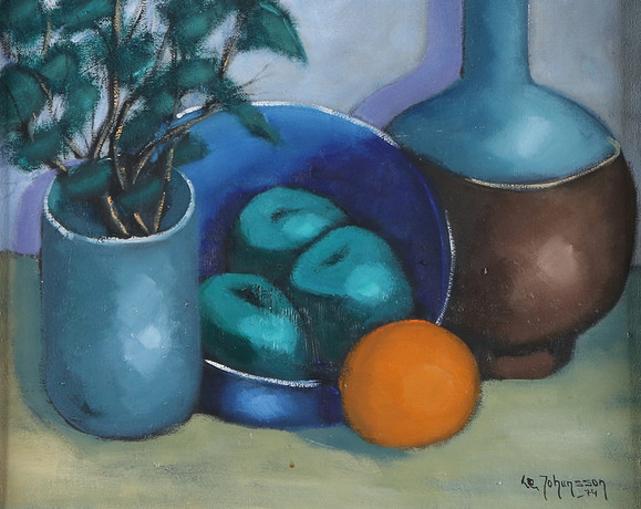 LEIF JOHANSSON. Oil painting on canvas. “Still Life with Fruit”. Signed ...