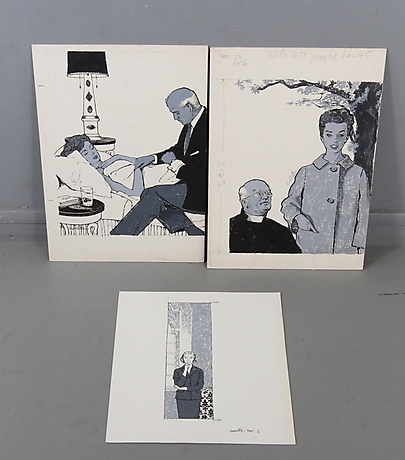 GERD MILLER. 3 pieces, mixed media, partially signed. Art - Paintings ...