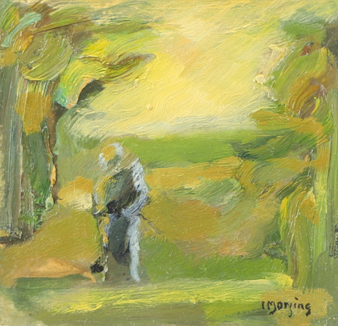 IVAR MORSING. Landscape with figure, mixed media, signed I. Morsing ...
