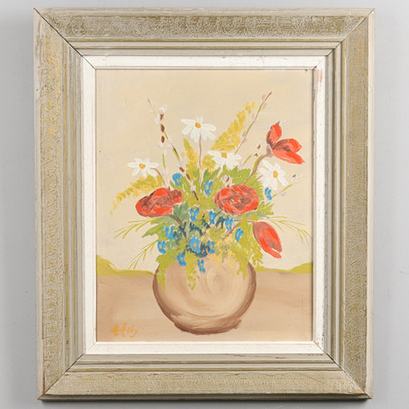 OIDENTIFIERAD KONSTNÄR. Oil on panel, “Flower still life, signed. Art ...