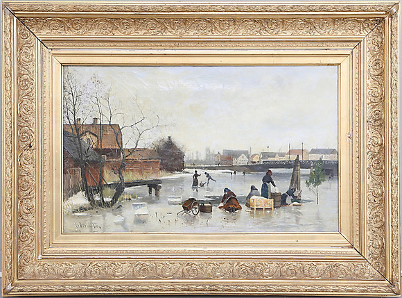 OLOF HERMELIN. Washing shoes, oil on canvas, signed. Art - Paintings ...