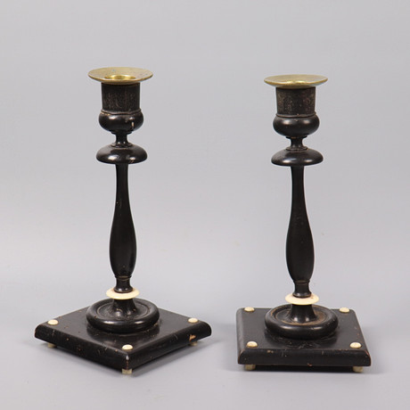 KARL-JOHAN-STYLE CANDLESTICKS, turned wood and bone, 19th century, 1 ...